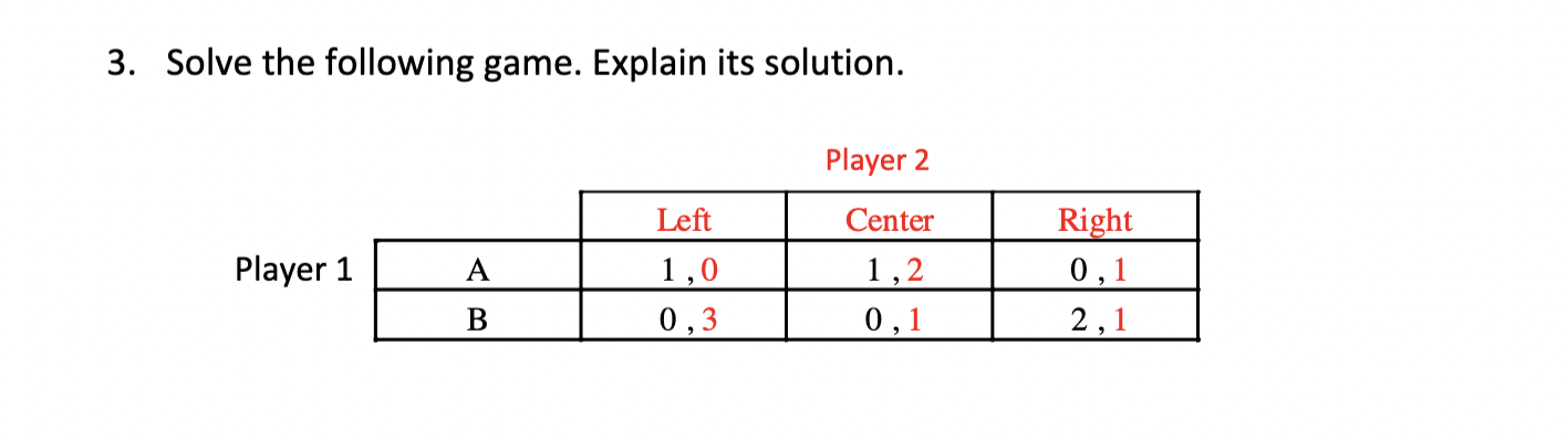 Solved 3. Solve the following game. Explain its solution. | Chegg.com