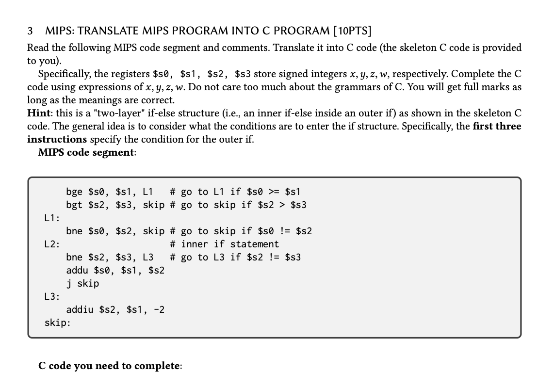 Solved 3 Mips Translate Mips Program Into C Program 10pts 
