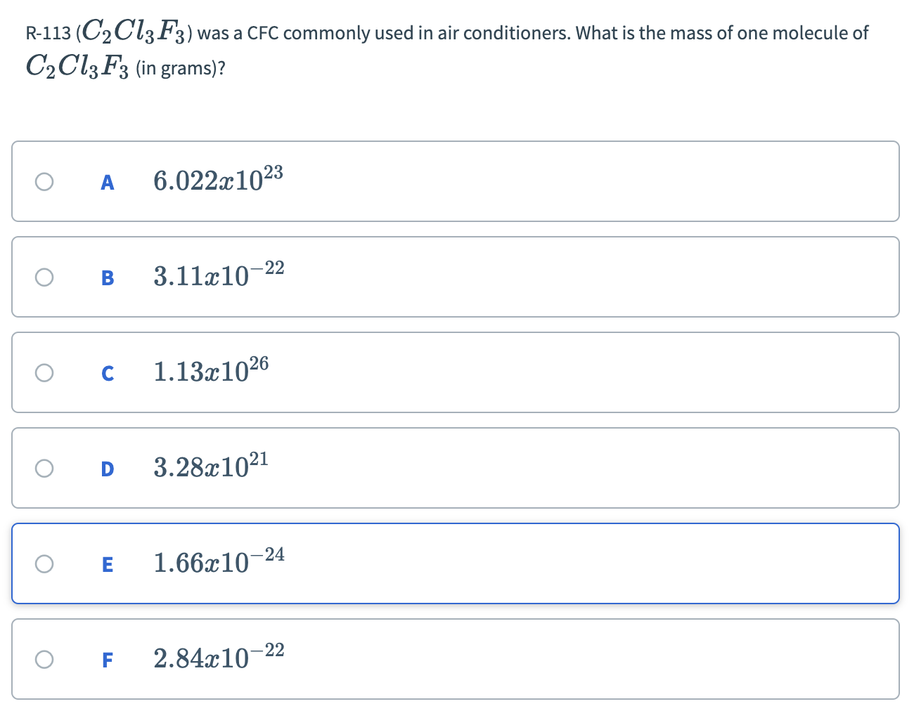 Solved R-113 (C2C13F3) was a CFC commonly used in air | Chegg.com