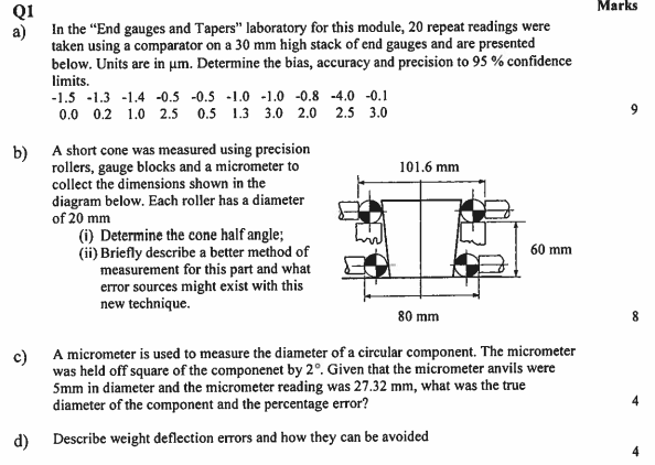 Solved a) In the "End gauges and Tapers" laboratory for this | Chegg.com