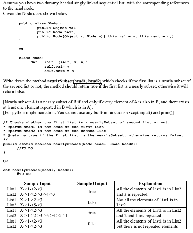 Solved Assume you have two dummy-headed singly linked | Chegg.com