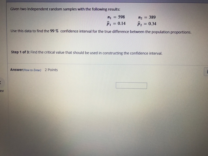 Solved Given two independent random samples with the | Chegg.com