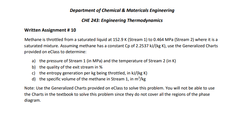 Solved Department of Chemical& Matericals Engineering CHE | Chegg.com