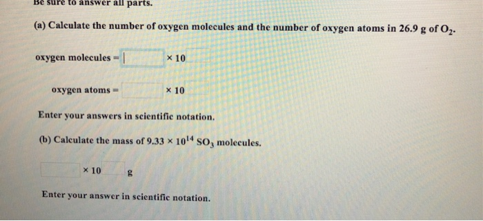 Solved Be sure to answer all parts. (a) Calculate the number | Chegg.com