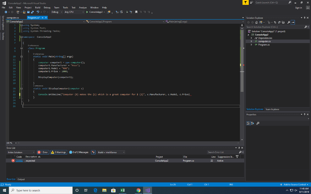 Sign in Console ? - Microsoft Visual Studio de Ede | Chegg.com