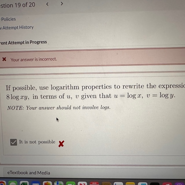 Solved If possible, use logarithm properties to rewrite the | Chegg.com
