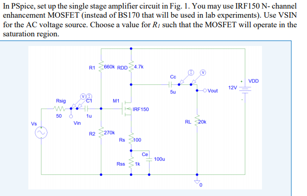 Solved MOSFET Amplifier: Step Draw The Circuit Shown In, 52% OFF