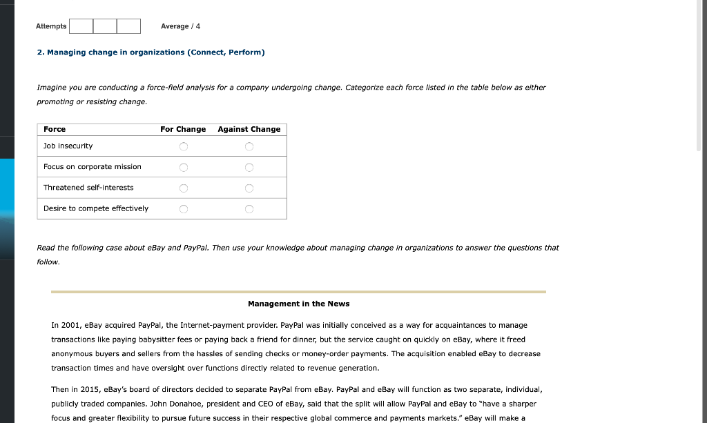 Solved Attempts Average / 4 2. Managing change in | Chegg.com