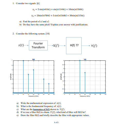 Solved 1. Consider two signals: [6] | Chegg.com