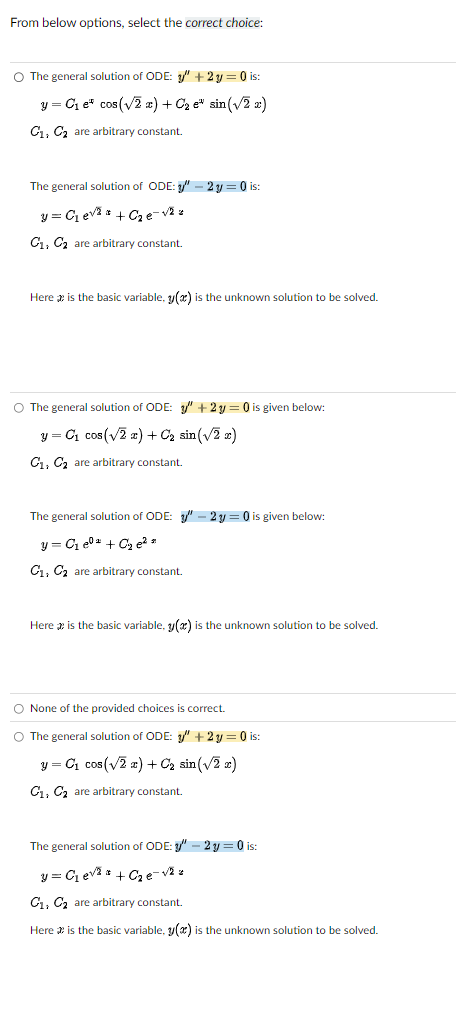 Solved From below options, select the correct choice:The | Chegg.com