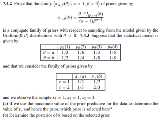 Solved 7.4.2 Prove that the family {1 4,): a > 1, B >0} of | Chegg.com