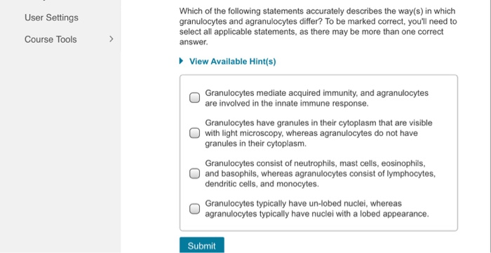 Solved Study Area User Settings Course Tools Which of the | Chegg.com