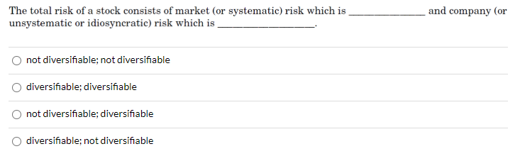 Solved The total risk of a stock consists of market (or | Chegg.com