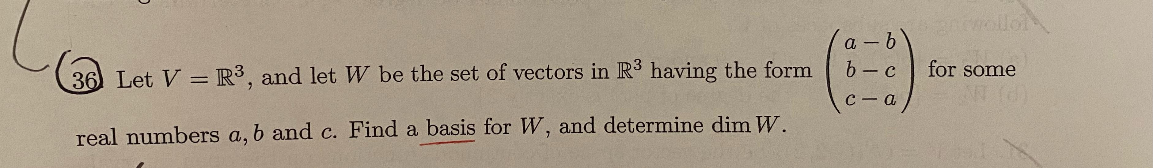 Solved (36. Let V=R3, and let W be the set of vectors in R3 | Chegg.com