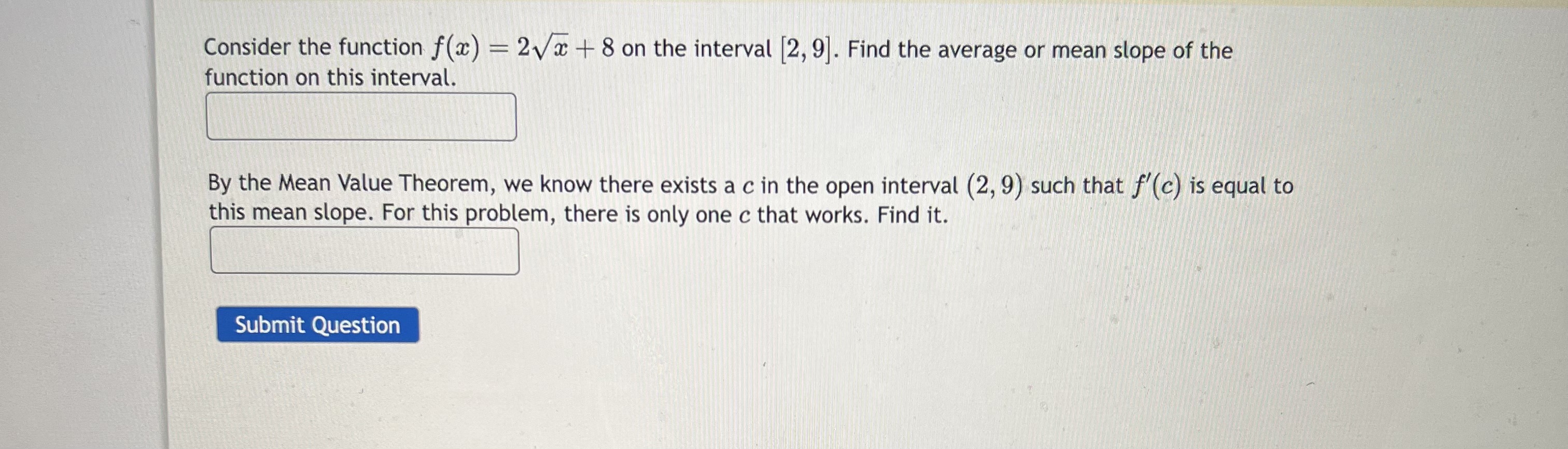 Solved Consider the function \\( f(x)=2 \\sqrt{x}+8 \\) on | Chegg.com