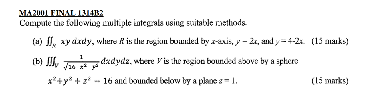 Solved MA2001 FINAL 1314B2 Compute the following multiple | Chegg.com