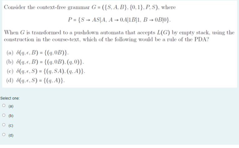 Solved Consider the context-free grammar G = ({S, A, B}, | Chegg.com