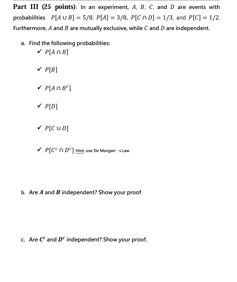 Part III (25 points): In an experiment, A,B,C, and D | Chegg.com