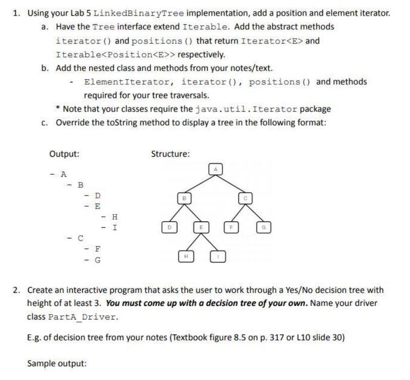 1. Using your Lab 5 LinkedBinaryTree implementation, | Chegg.com