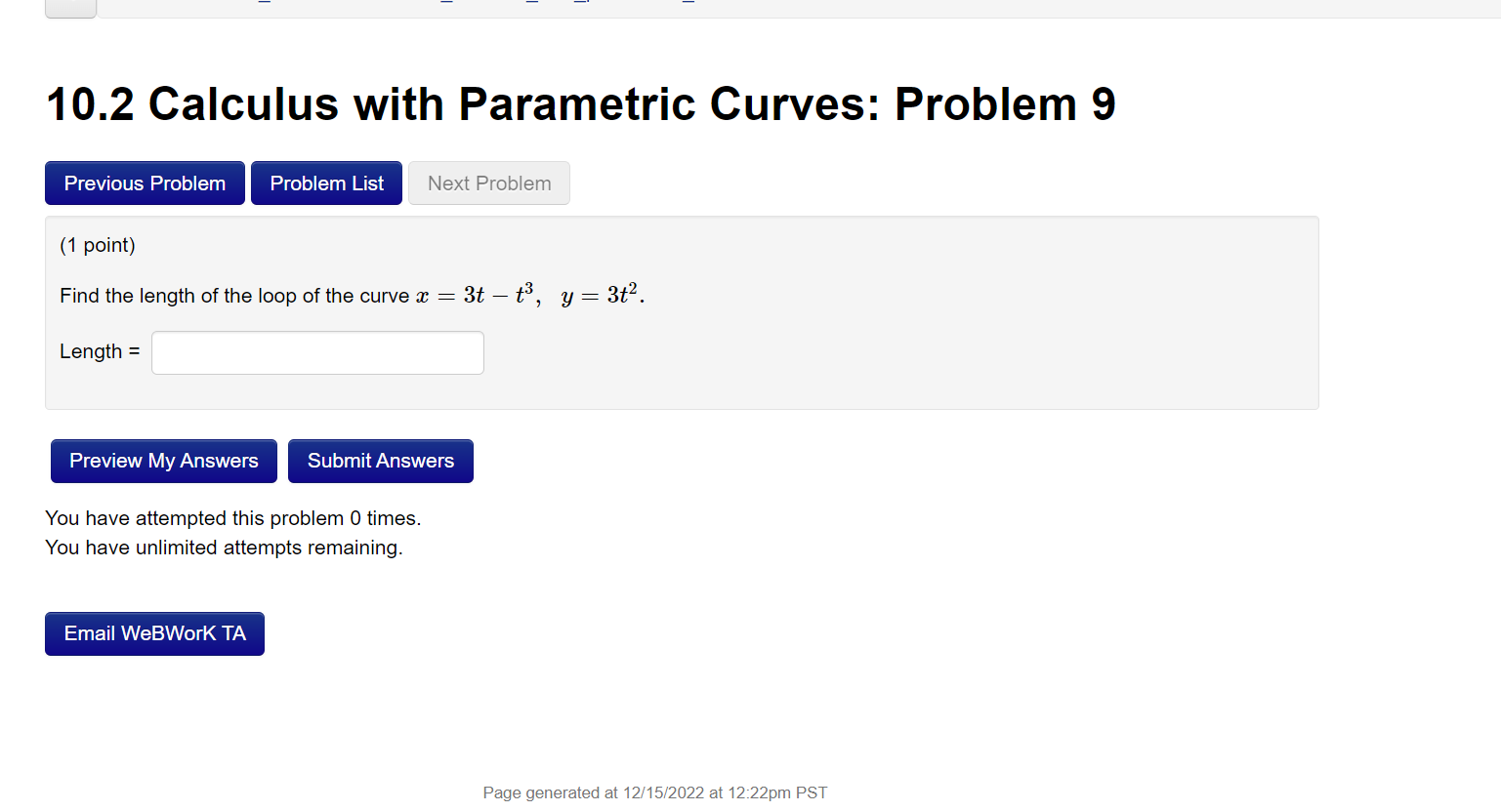 Solved 10.2 Calculus with Parametric Curves: Problem 9 (1 | Chegg.com