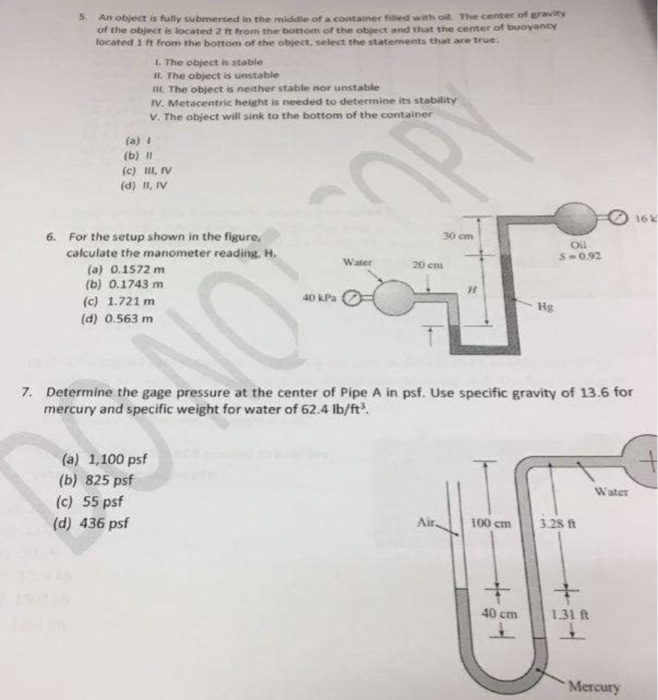 Solved s. An object is fully submersed in the middle of a | Chegg.com