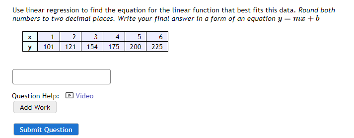 Solved Use linear regression to find the equation for the | Chegg.com