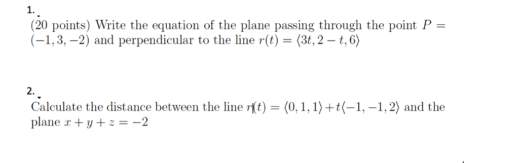 Solved 1 20 Points Write The Equation Of The Plane