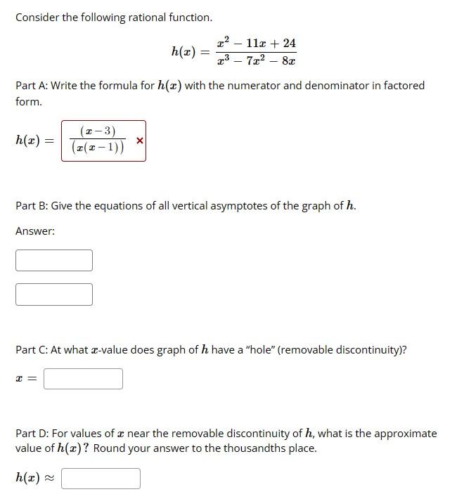 Solved Consider the following rational function. | Chegg.com