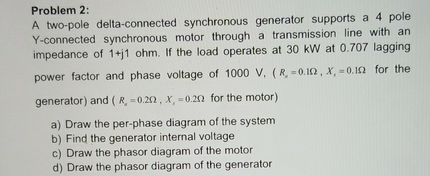 Solved Problem 2: two-pole delta-connected synchronous | Chegg.com
