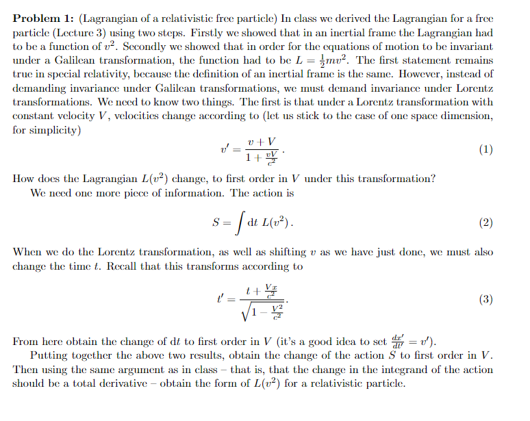 Solved Problem 1 Lagrangian Of A Relativistic Free