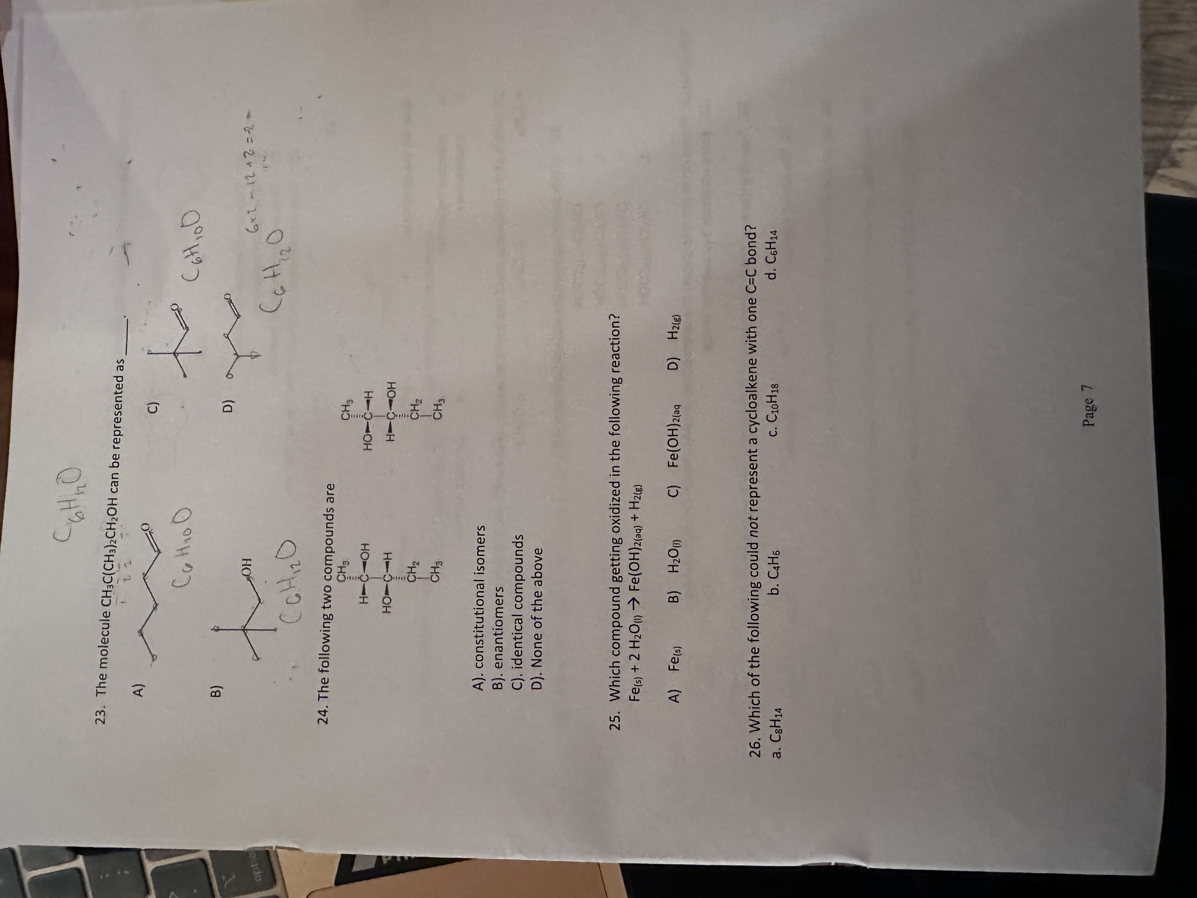Solved 23. The molecule CH3C(CH3)2CH2OH can be represented | Chegg.com