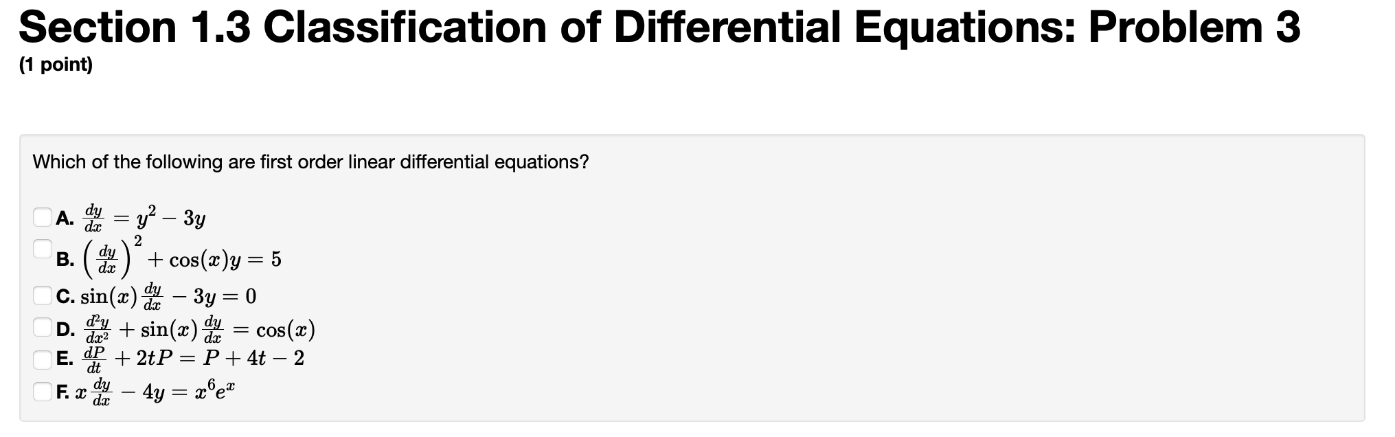 Solved Section 1.3 Classification of Differential Equations: | Chegg.com