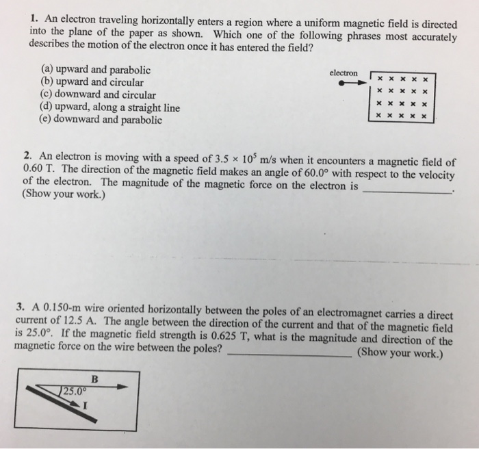 Solved An Electron Travelling Horizontally Enters A Region