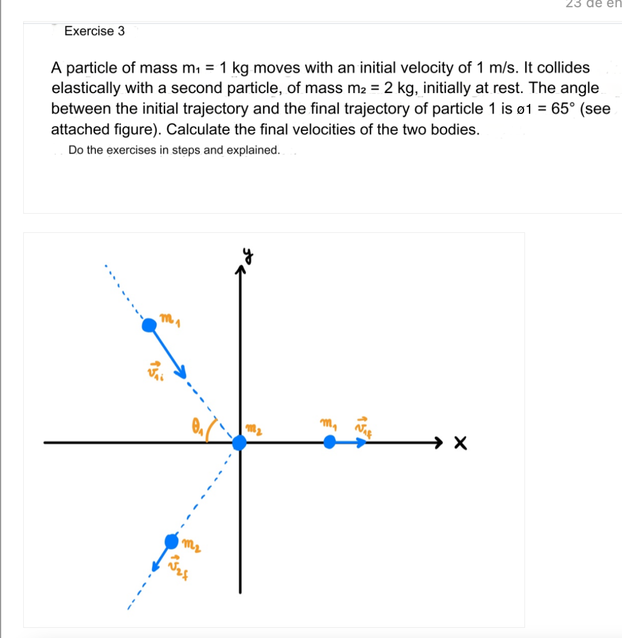 Exercise 3A particle of mass m1=1kg ﻿moves with an | Chegg.com