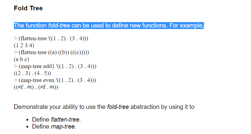 Solved give a defintion for flatten-tree (define | Chegg.com
