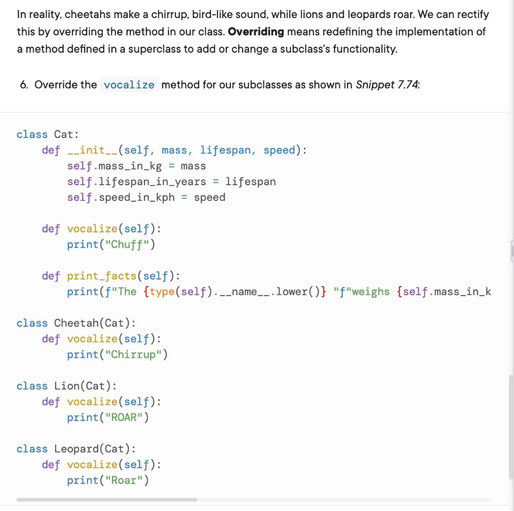 Solved Define the Cat class as shown in Snippet 7.69: class | Chegg.com