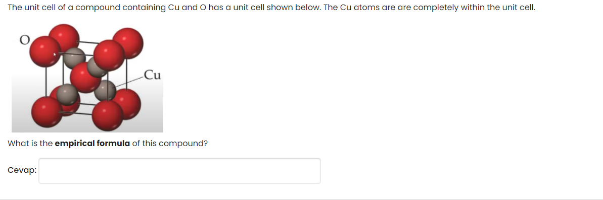 Solved The unit cell of a compound containing Cu and 0 has a | Chegg.com