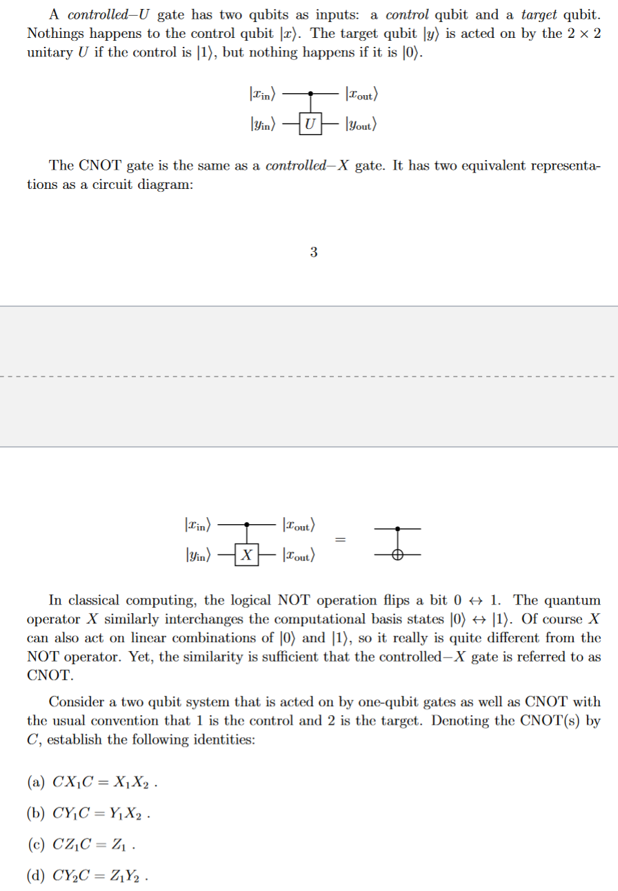Solved A controlled- U gate has two qubits as inputs: a | Chegg.com