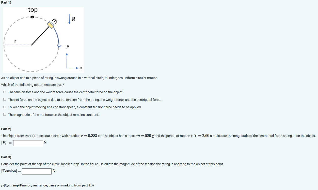 Solved As an object tied to a piece of string is swung | Chegg.com
