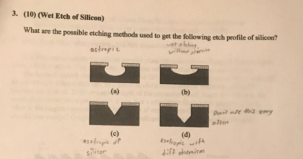 Solved 3. (10) (Wet Etch of Silicon) What are the possible | Chegg.com