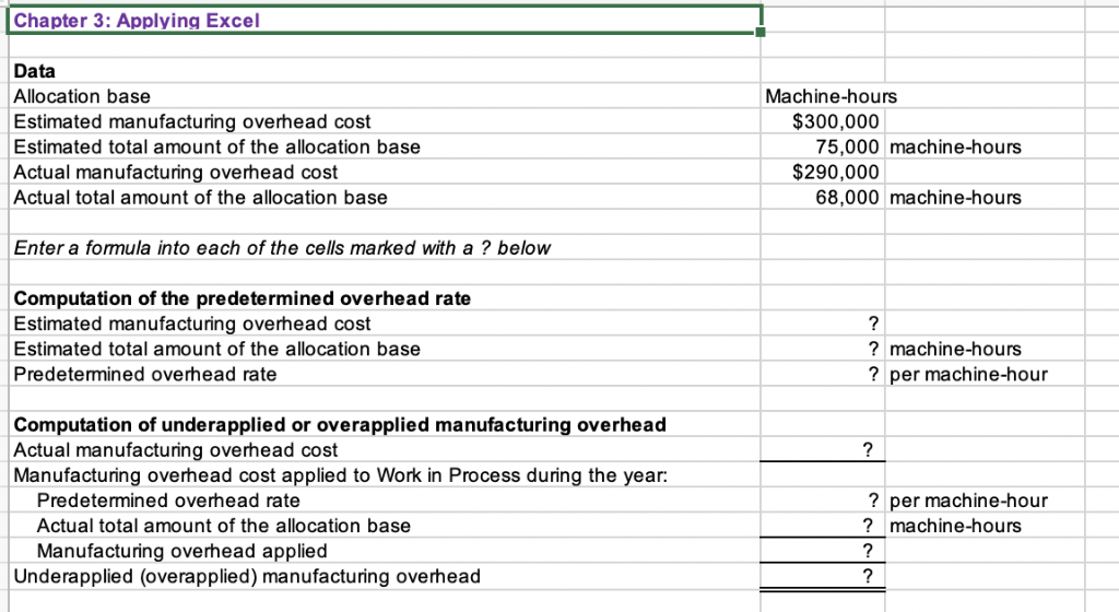 Solved Chapter 3: Applying Excel Data Allocation base | Chegg.com