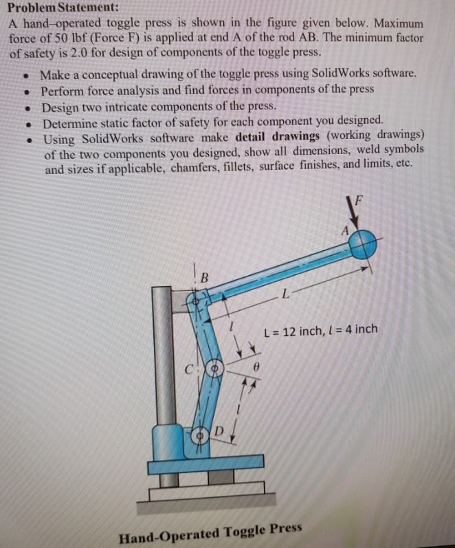 Solved Problem Statement: A hand operated toggle press is | Chegg.com