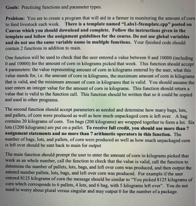 Solved Goals: Practicing functions and parameter types. | Chegg.com