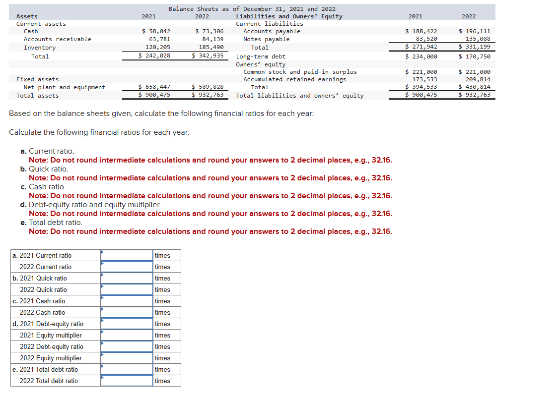 Solved Based on the balance sheets given, calculate the | Chegg.com