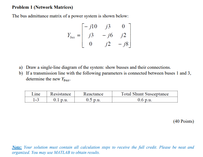 Solved Problem 1 Network Matricesthe Bus Admittance Matrix 