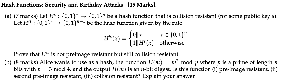 Solved Hash Functions: Security and Birthday Attacks [15 | Chegg.com