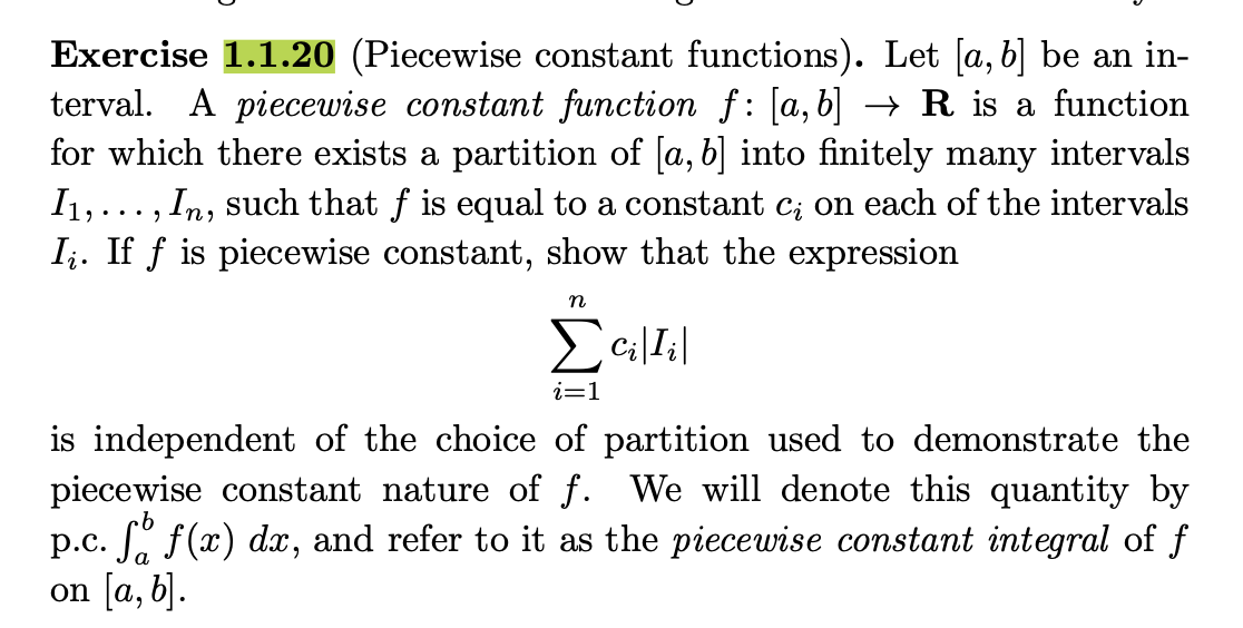 Solved Exercise 1.1.20 (Piecewise constant functions). Let | Chegg.com