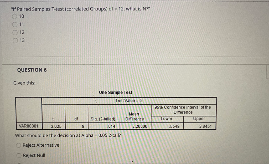 Solved "If Paired Samples T-test (correlated Groups) df = | Chegg.com