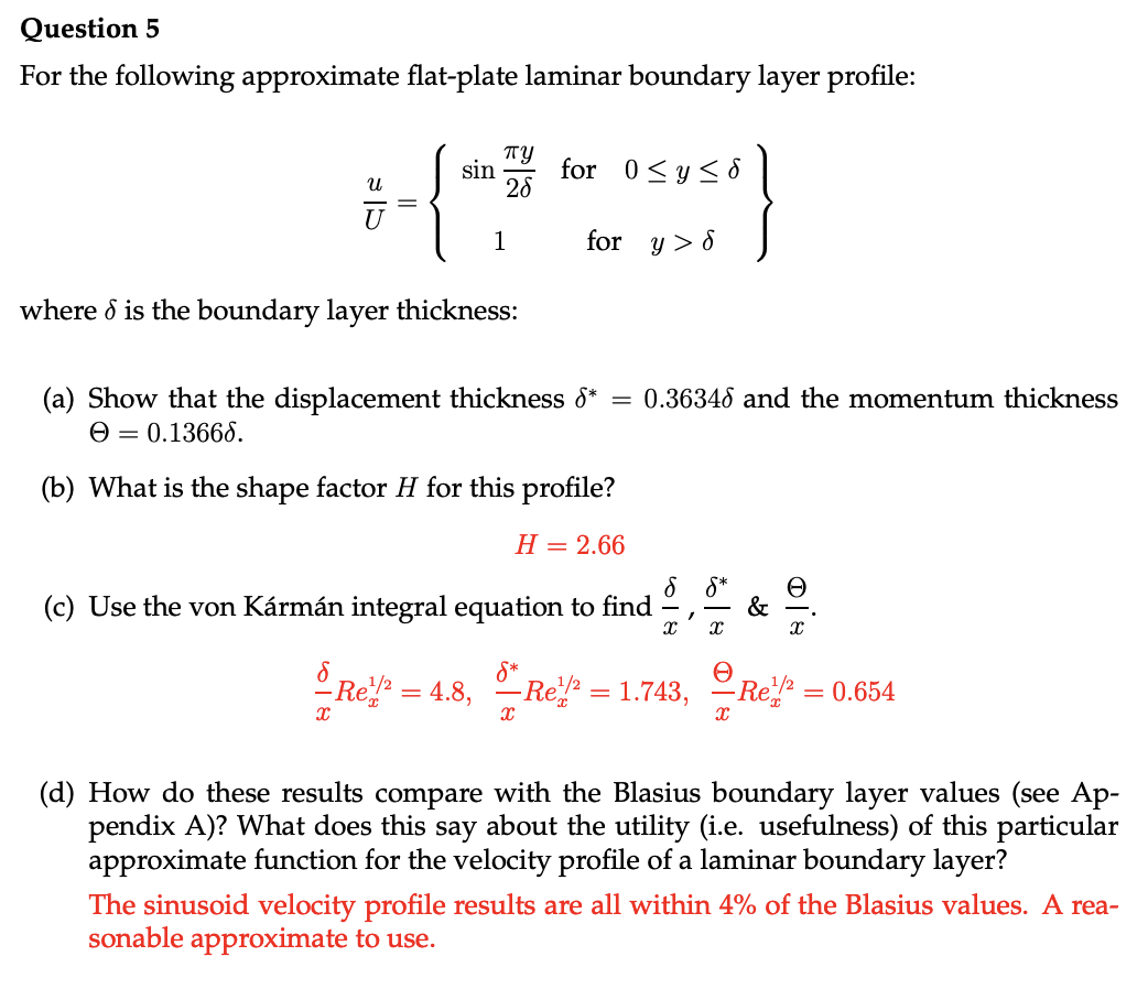 Solved For the following approximate flat-plate laminar | Chegg.com