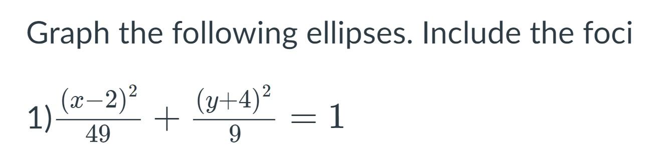 Solved Graph the following ellipses. Include the foci 1) | Chegg.com